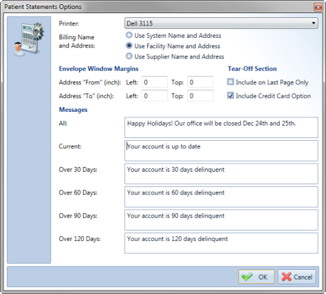 Patient Statements Options