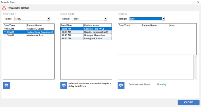 Appointment Reminders Status Review and Reporting